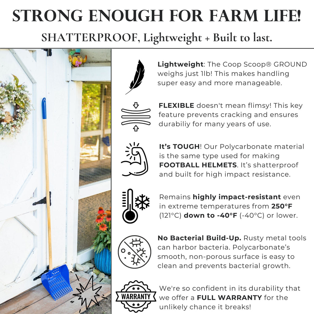 The Coop Scoop® Ground | 2-in-1 Chicken Poop Scoop & Rake | 48" Long H ...